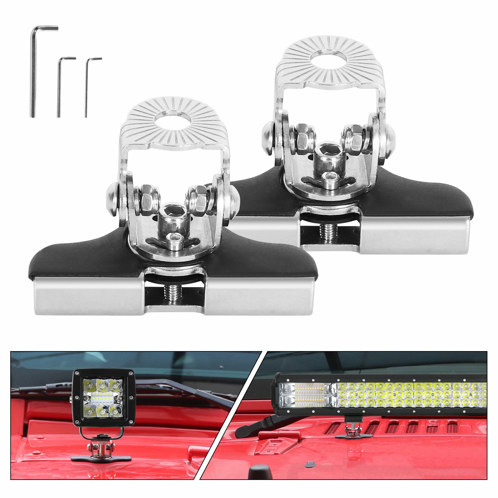 2x Truck Front Hood Mount Bracket LED Light Bar Pods Clamp Holder SUV ...