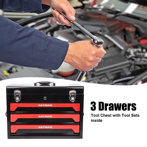 439 Piece Mechanics Tool Set Socket Ratchet Kit with 3 Drawer Case Box ...