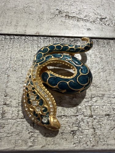 Joan Rivers Green Snake Brooch Pin - Enamel Body Crystal Eyes. Needs ...