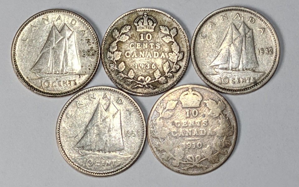 Canadian Silver Dimes 5 Different Date | eBay