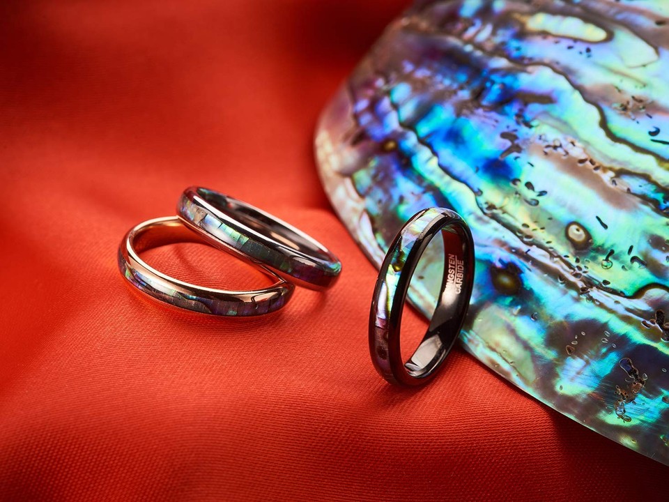 083 Base Women'S Tungsten Ring With Natural Abalone Gel, 4Mm, Round Top ...
