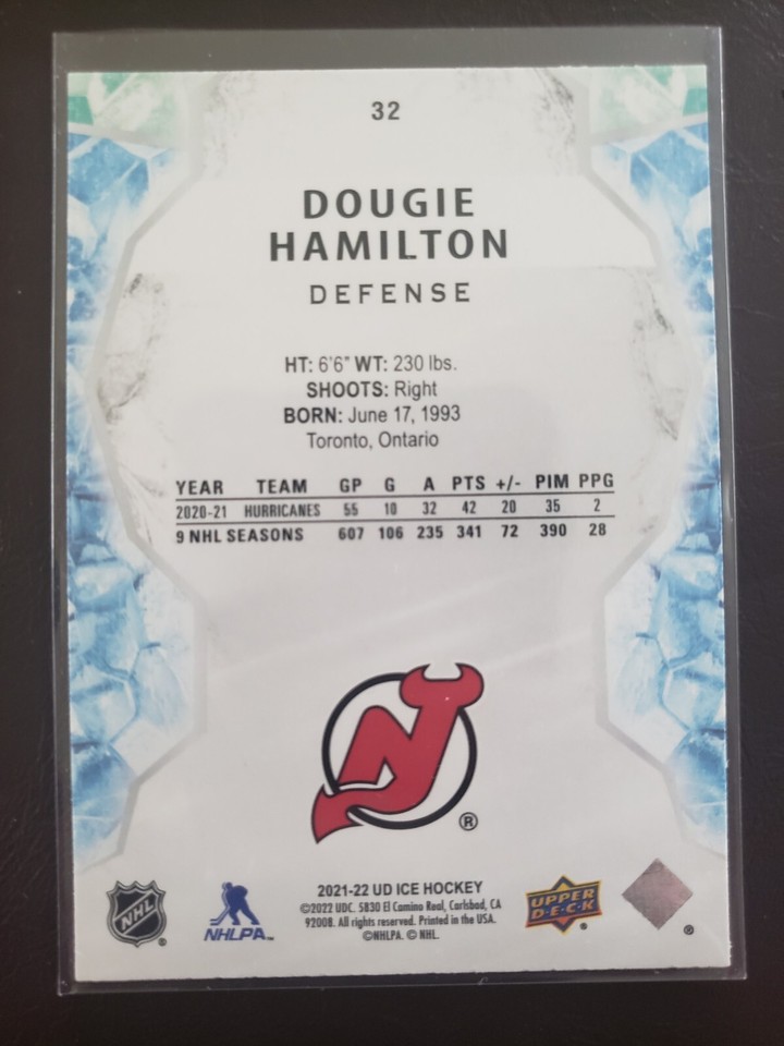 2021-22 Dougie Hamilton GOLD Foil Upper Deck Ice Hockey New Jersey ...