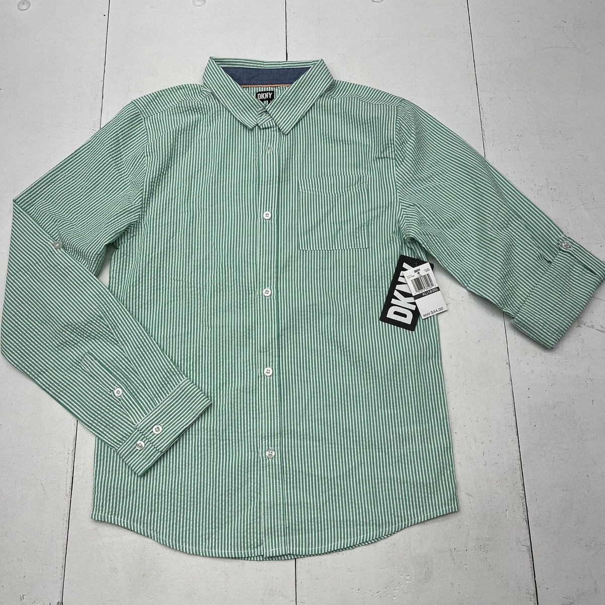 DKNY Green / White Striped Long Sleeve Button Up Woven Shirt DKNY Green / White Striped Long Sleeve Button Up Woven Shirt