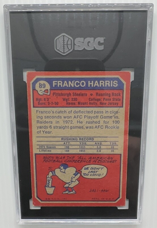 1973 Topps Franco Harris Rookie Card RC #89 SGC 3 (91) | eBay