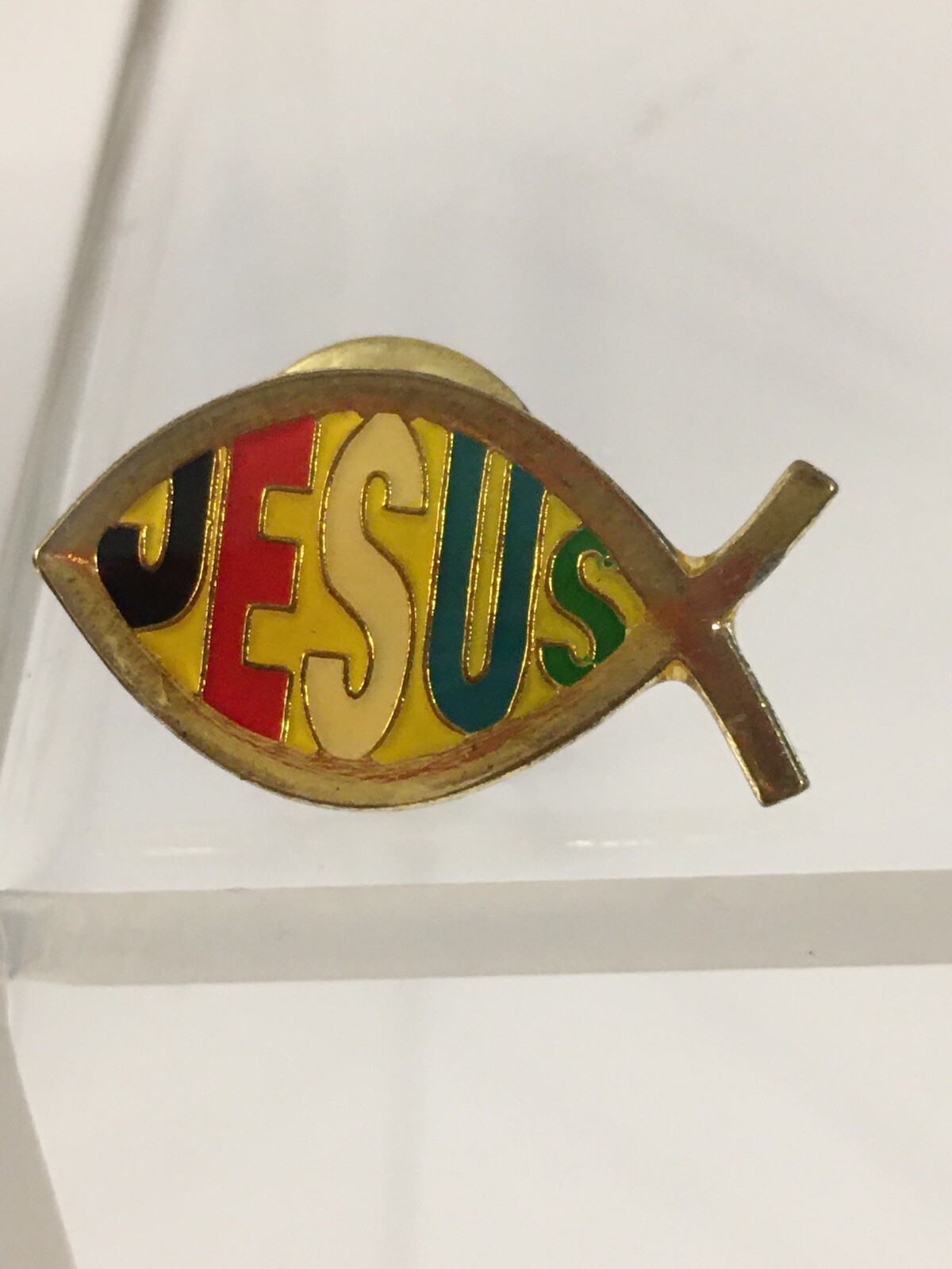Rainbow Multicolored Jesus Fish Gold Tone Vintage Tie Tack Lapel Pin | eBay