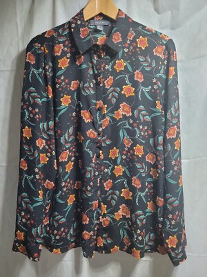 Primark Shirt Womens 12 Black Floral Long Sleeve Button Up | eBay