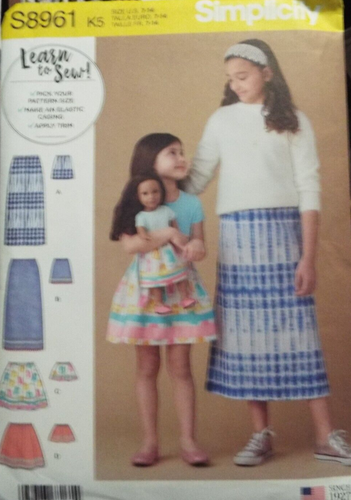 Simplicity 8961 Girls 7-14 Learn to Sew SKIRT Pattern 18" Doll Clothes ...