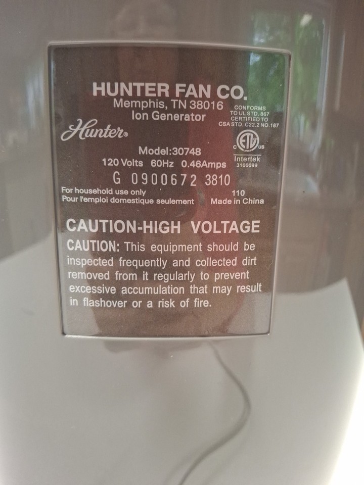 Hunter Ion Generator Air Purifier/Model 30748 23" Tall 10" Wide | eBay