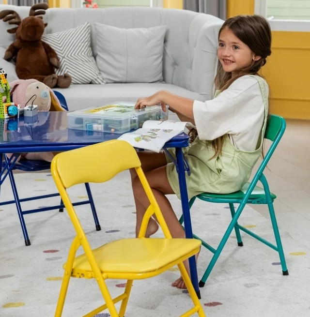 New Kids Table and 4 Chairs Set, Folding Activity Table for Preschool ...