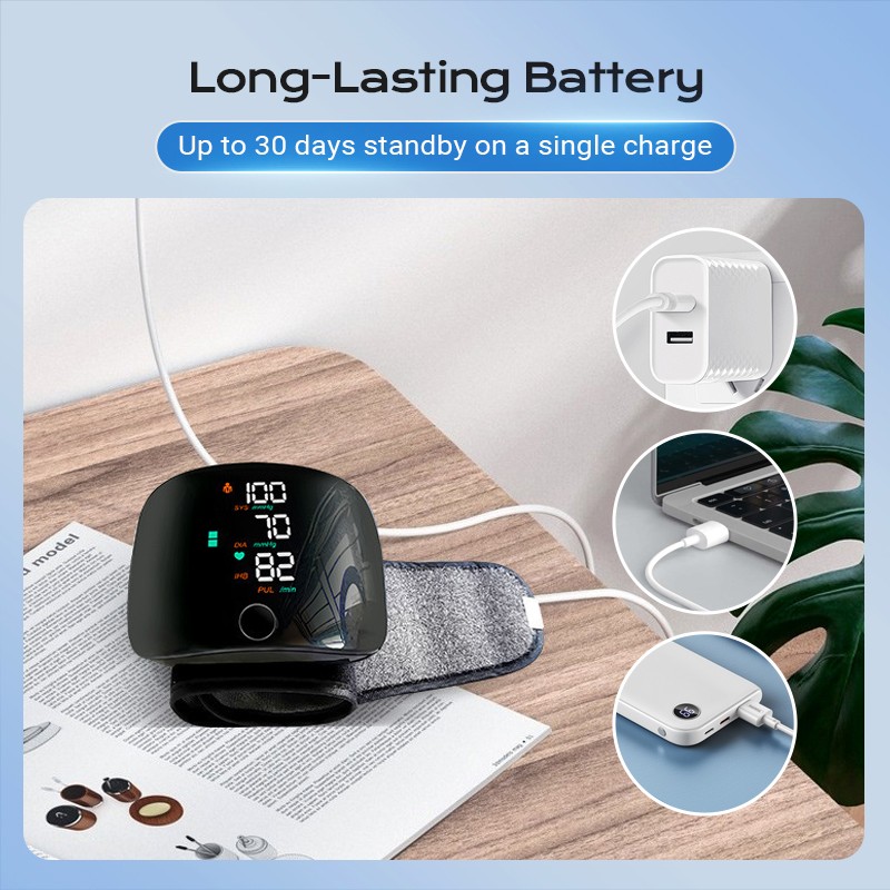 LED Blood Pressure Monitor Wrist Voice Heart Rate Machine Broadcast ...