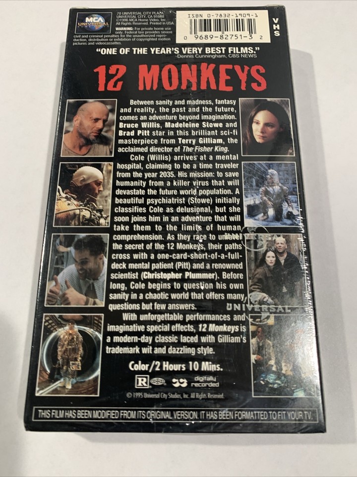 12 Monkeys VHS 1996 Tape Bruce Willis Brad Pitt Madeleine Stowe SEALED ...
