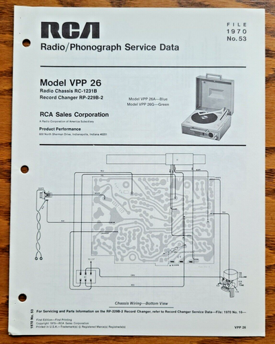 Vintage RCA Radio Phonograph Service Data Model VPP 26 1970 No 53 ...
