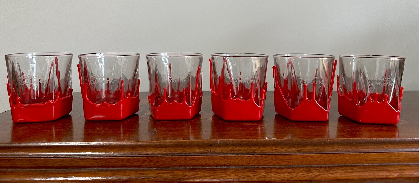 Makers Mark Bourbon 8oz Rocks Red Wax Dip Whiskey Glasses Set of 6 ...