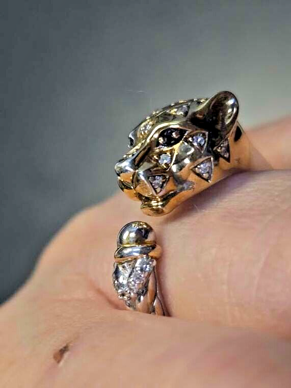 EFFY Silver/Gold Diamonds & Sapphire PANTHER SIG. RING SIZE 7.5 US ...
