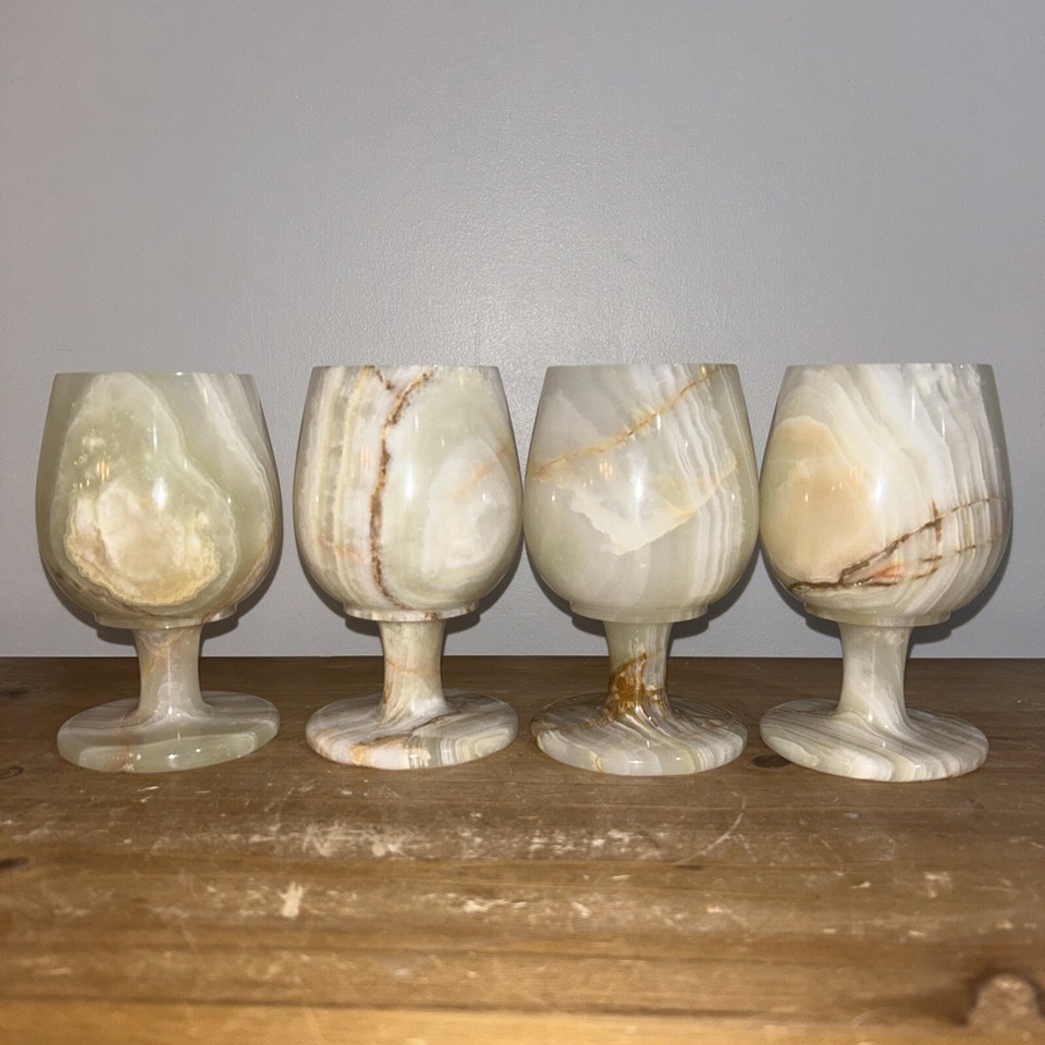 Marble Onyx Alabaster Goblets Chalet Glasses Set Of 4 Vintage | eBay