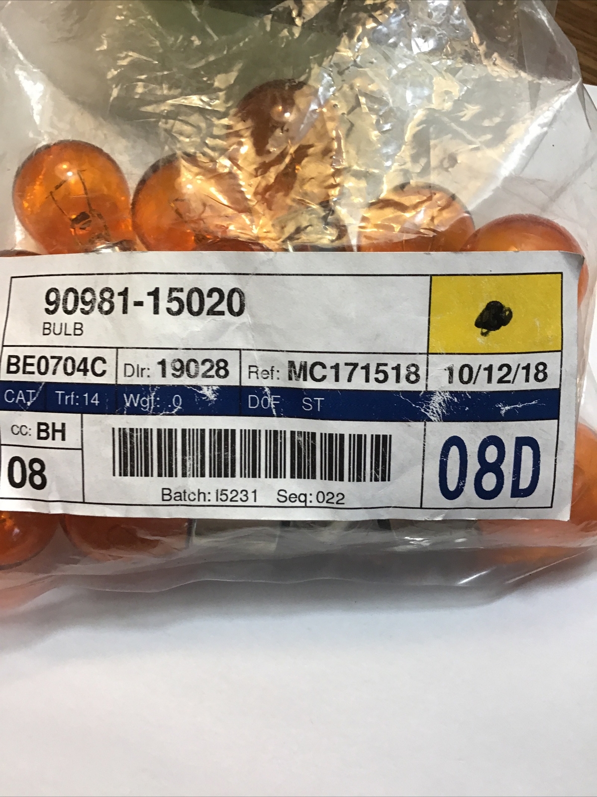 9098115020 Genuine Toyota BULB (FOR FRONT TURN SIGNAL LAMP) 90981-15020 ...