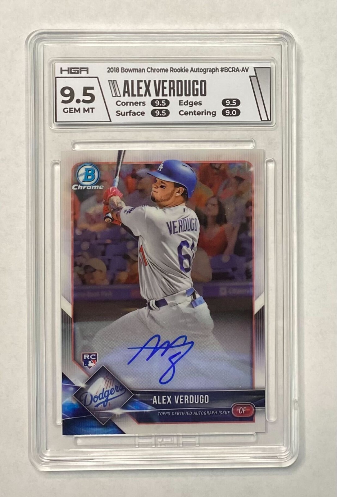 2018 Bowman Chrome Alex Verdugo Rookie Autograph HGA 9.5 GEM MINT W/ 10 ...