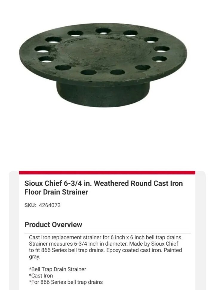 Sioux Chief MFG 866-S3i Cast Iron Bell Housing Floor Drain Cover | eBay
