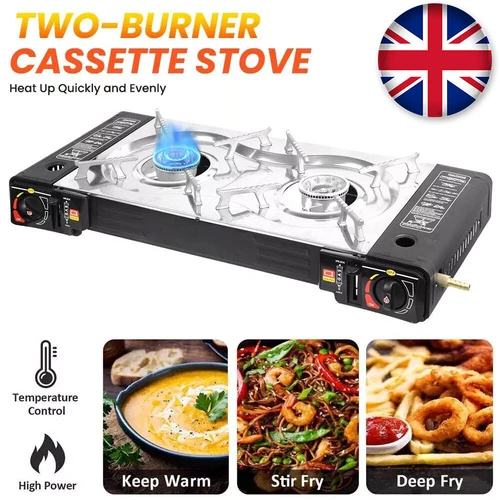 Portable Double 2 Burner Gas Stove Camping Butane Cooker Barbecue Gas ...