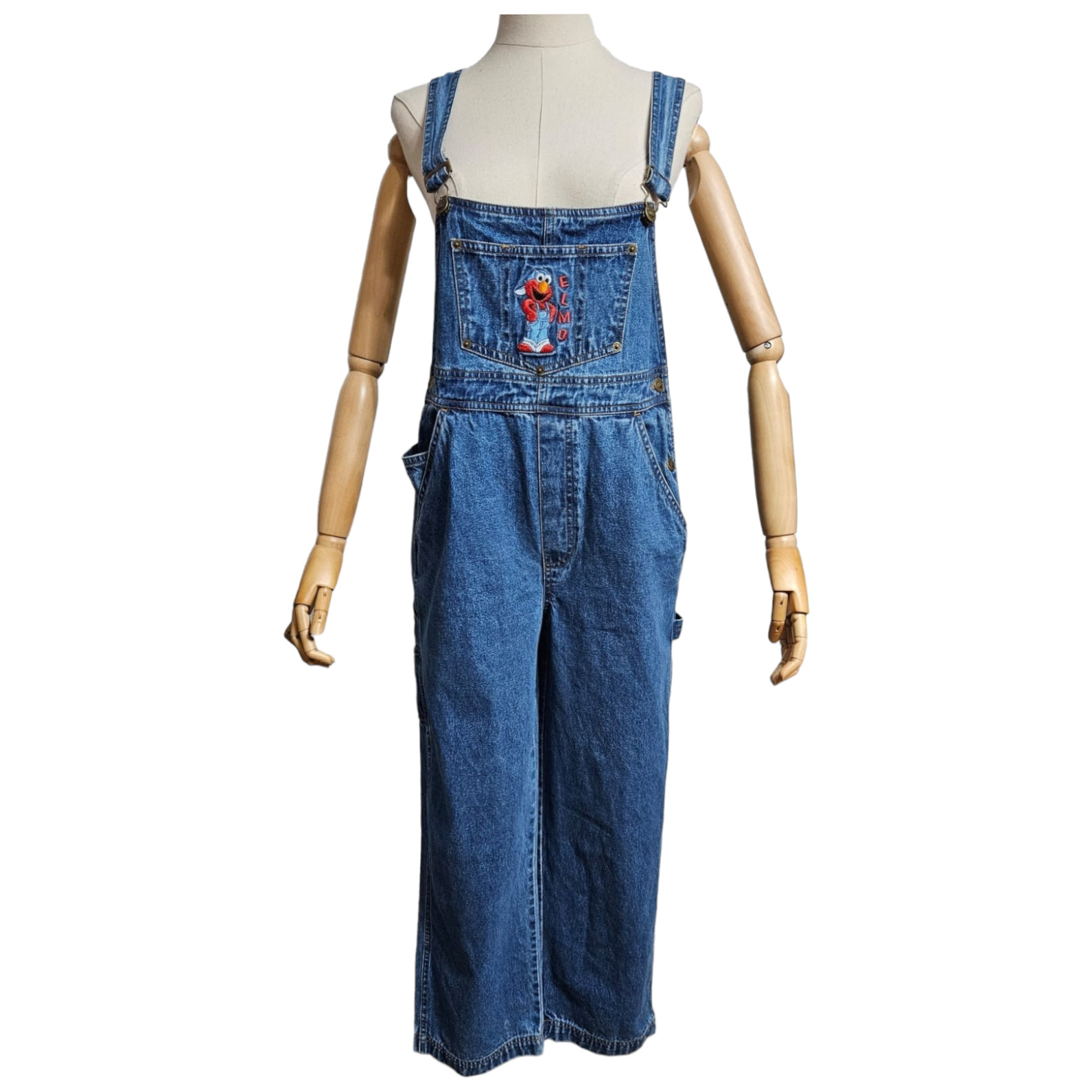 SESAME STREET ELMO Vintage Rare Blue Denim Cotton Ove… - Gem
