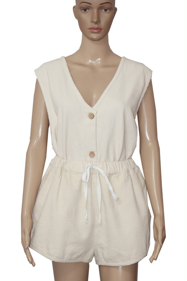 Free People So Fresh Vest Set Button Sleeveless V Neck Drawstring Short ...