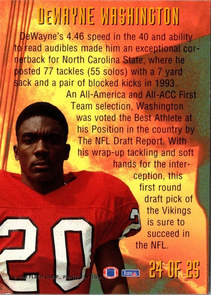 1994 Fleer NFL Prospects Dewayne Washington #24 Minnesota Vikings ...