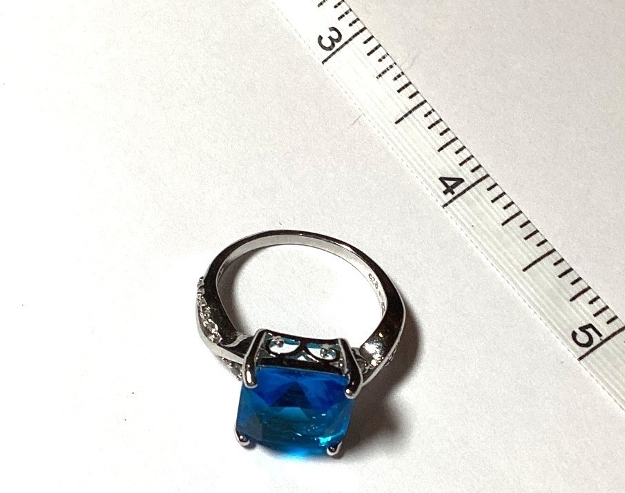 Large Beautiful Square Blue Glass Stone .925 Silver Ring Size 9 | eBay