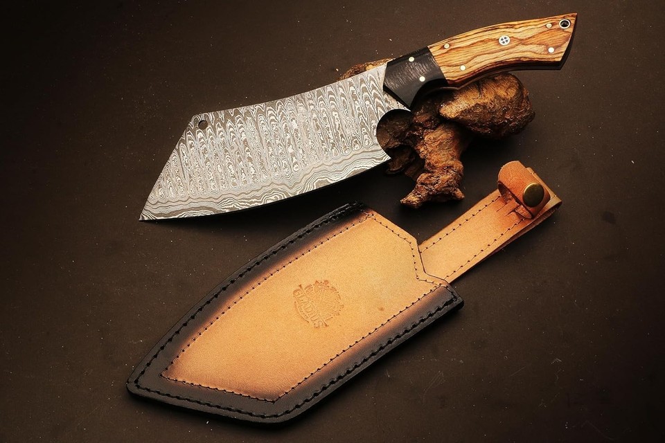 CUSTOM HANDMADE FORGED DAMASCUS STEEL CLEAVER MEAT CHOPPER BUTCHER ...