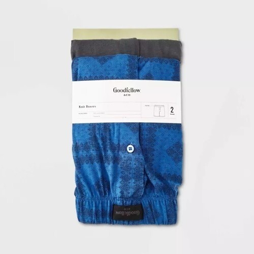 Mens Bandana Print Knit Boxer 2pk - Goodfellow & Co Blue/Dark Gray Size ...