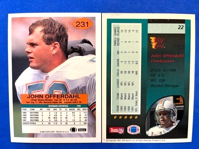 NFL - John Offerdahl 1992 Fleer & 1992 Wild Card Football - Dolphins | eBay