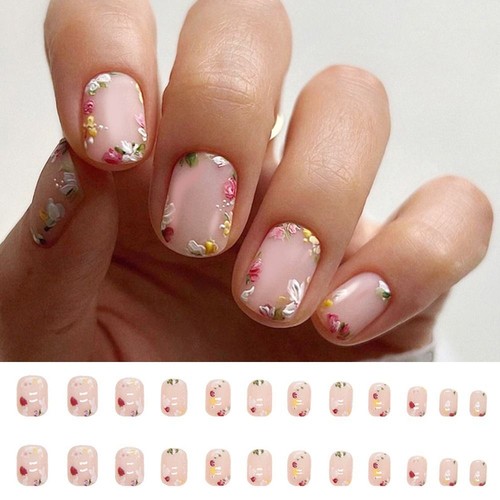 Nail Tips Press on Nails DIY Fake Nials Short Square Simple French ...