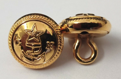 Genuine Military Issue X2 Navy GN Insignia Gold Ring Back Naval Buttons ...