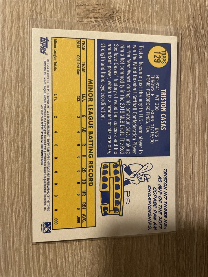 2019 Topps Heritage Minors #129 TRISTON CASAS Drive Red Sox | eBay