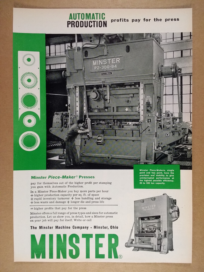 1959 Minster Piece-Maker P2-300-84 Machine Press vintage print Ad | eBay