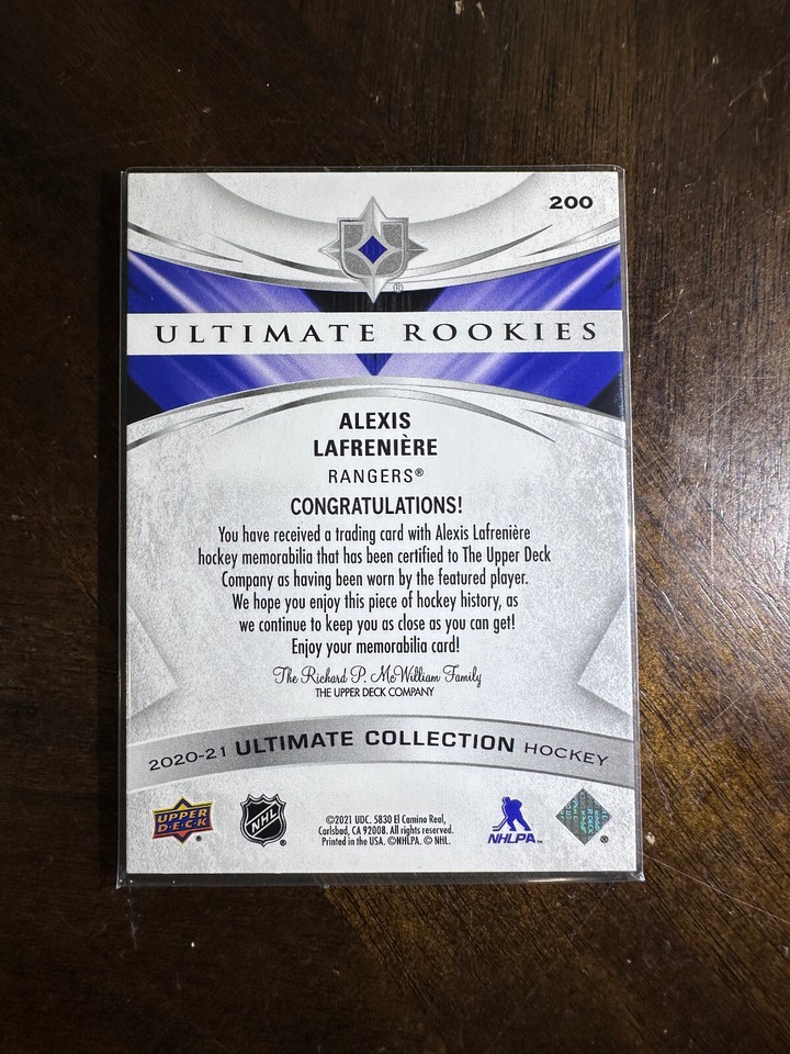 2020 Alexis Lafreniere RC rookie relic RARE serial #/449 | eBay