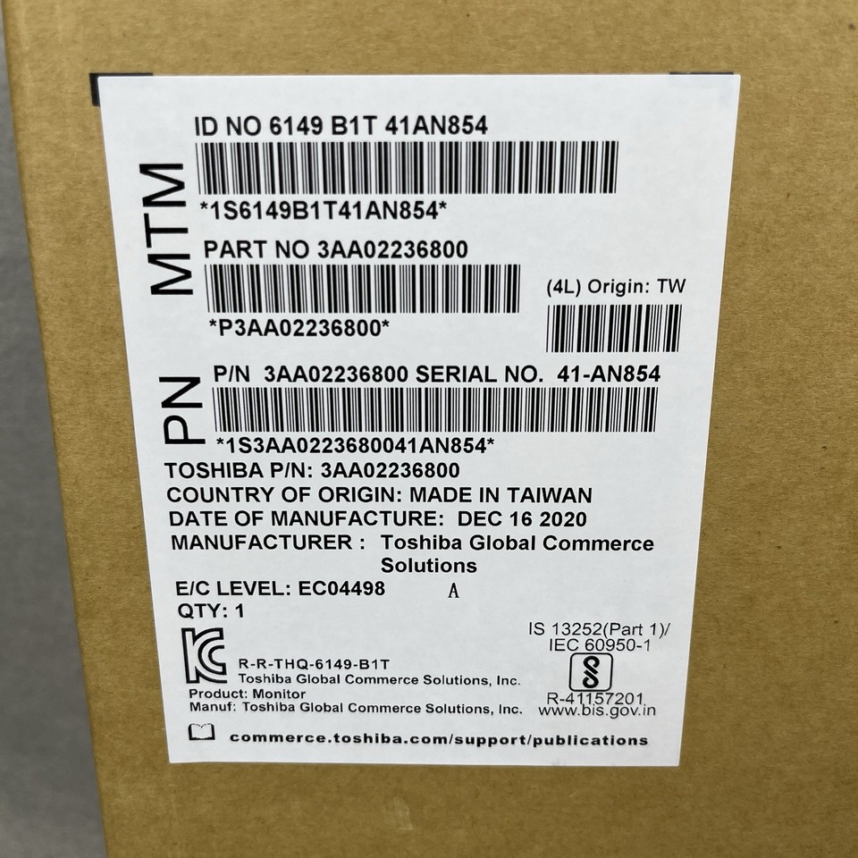 Toshiba TCx Display 6149-B1T 15.6" POS Touchscreen Monitor Widescreen ...