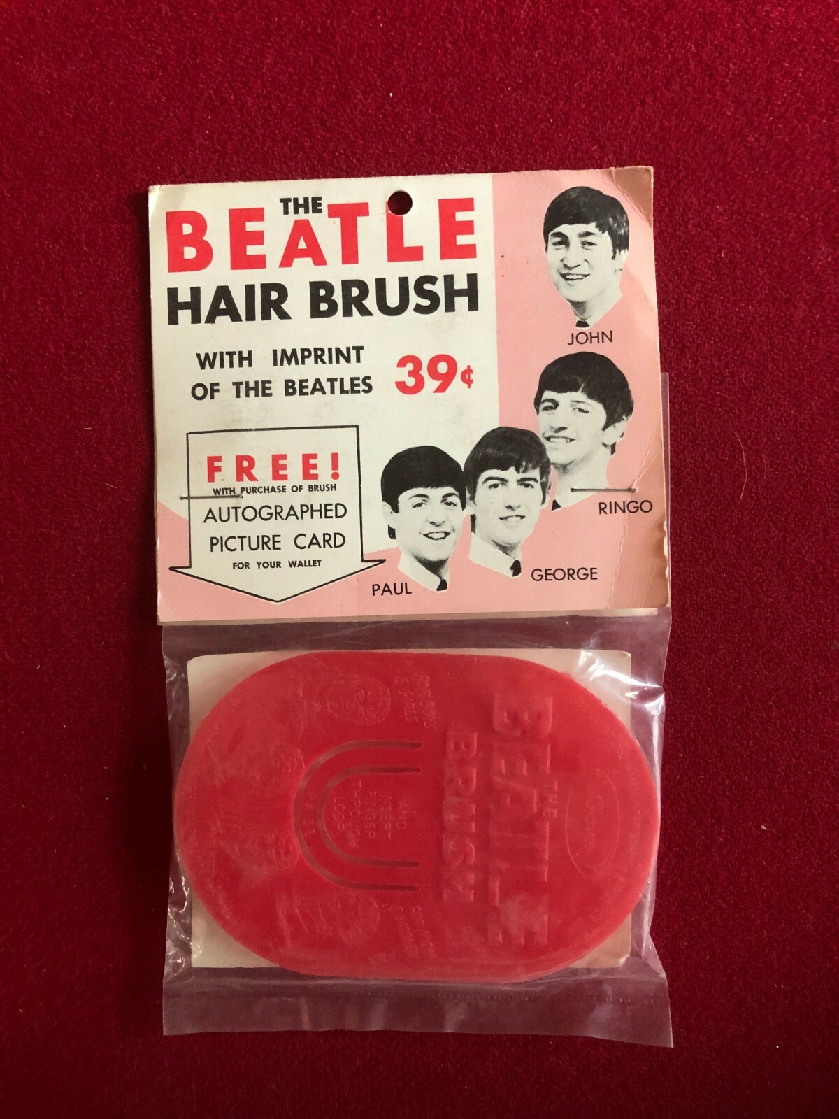 1964, BEATLES, "Un-Opened" BEATLE HAIR BRUSH (.39 Cent Scarce Version ...