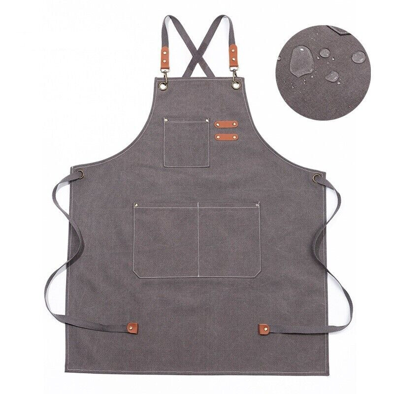 HEAVY DUTY Canvas Kitchen Chef Cooking Apron Cross-Back Adjustable Bib ...