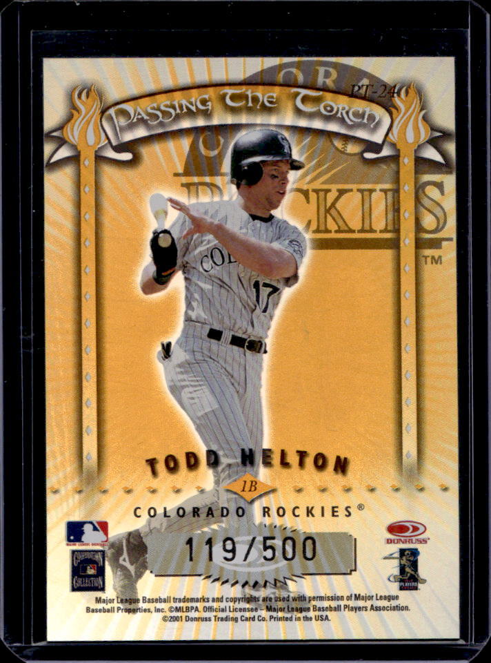 2001 Donruss Elite Don Mattingly / Todd Helton SN500 Passing the Torch ...