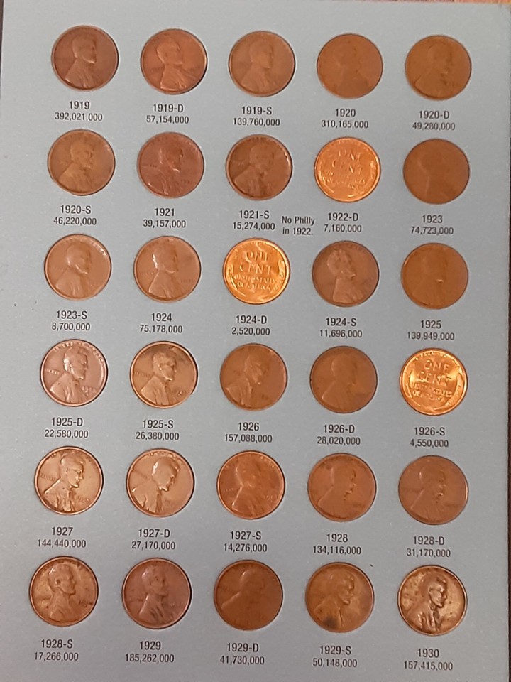 Lincoln penny set collection 1909 vdb-2024 PDS 1909 + BU WHEAT cents ...