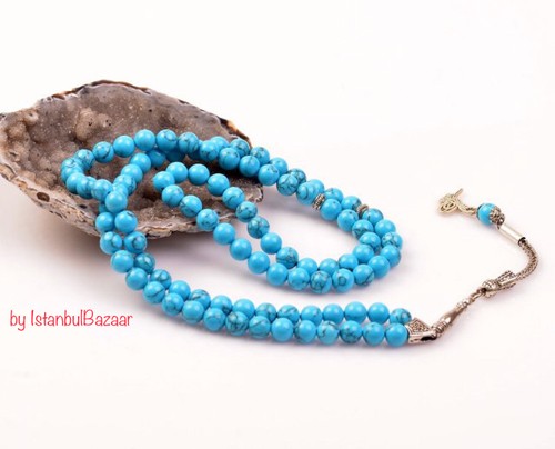 Turquoise Firuza Stone Islamic Prayer 99 beads Tasbih Misbaha Tasbeeh ...