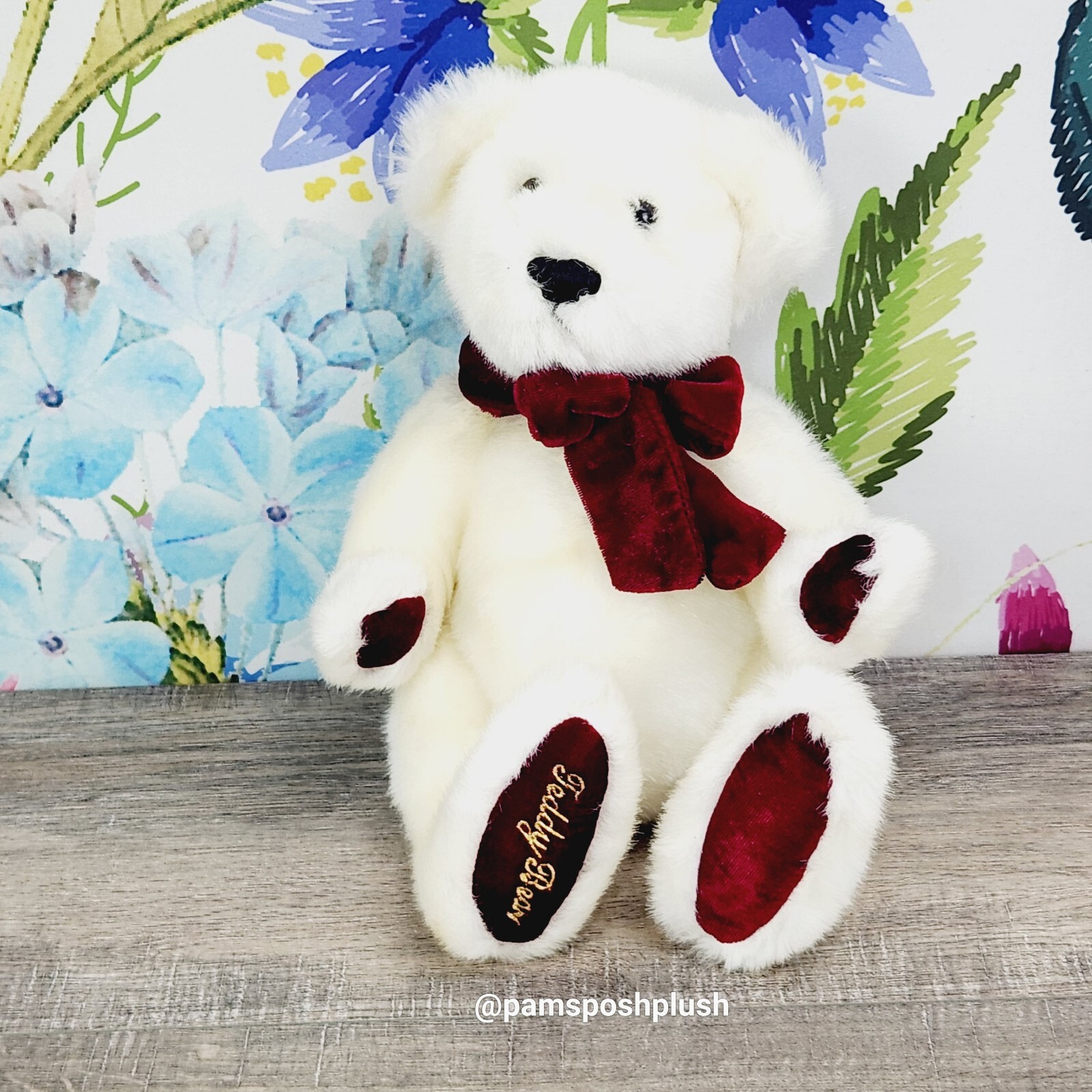 Mty International White Jointed Teddy Bear Plush 14" Red Velvet Bow Tie ...