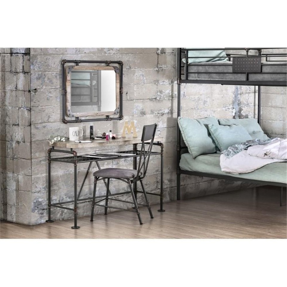 Furniture of America Gee Industrial Metal Wall Mirror in Antique Black ...