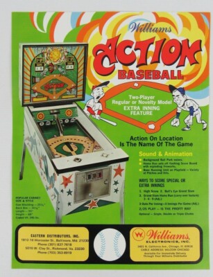 Williams Action Baseball Pinball Machine Advertising Flyer | eBay
