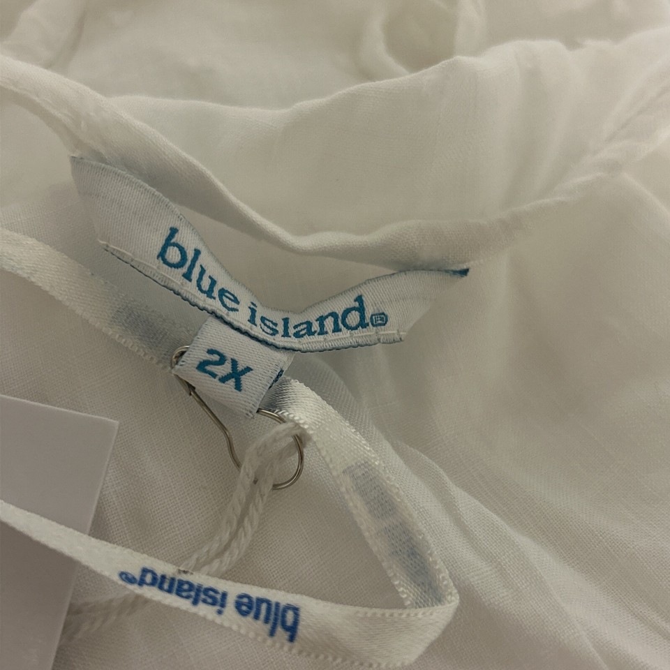 Blue Island White Long Sleeve Cover-Up Trim Drewstring Size 2X NWT 100% ...