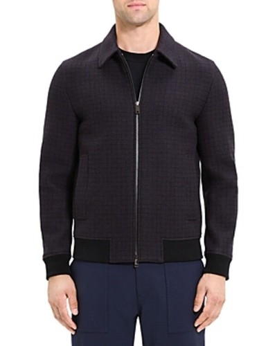 Theory Wyatt Full Zip Micro Check Jacket Mens L Mink Multi Wool Blend ...