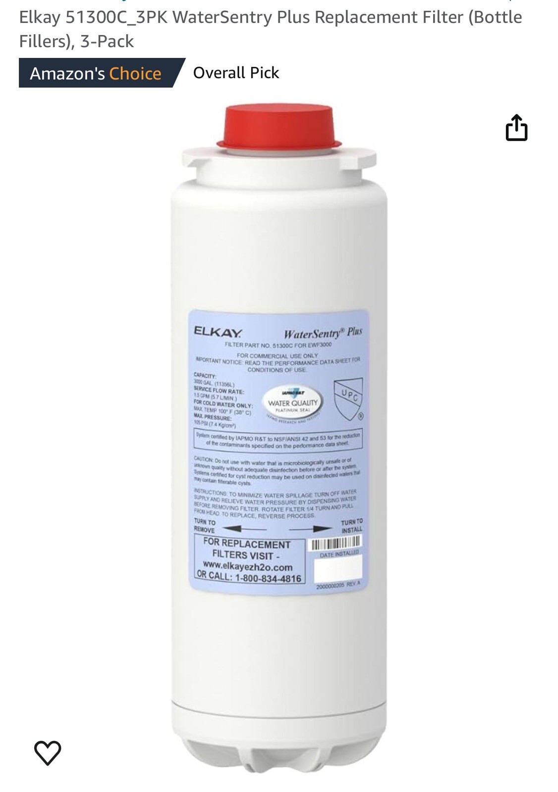 Elkway Water Sentry Plus Filter (2 pk) | eBay
