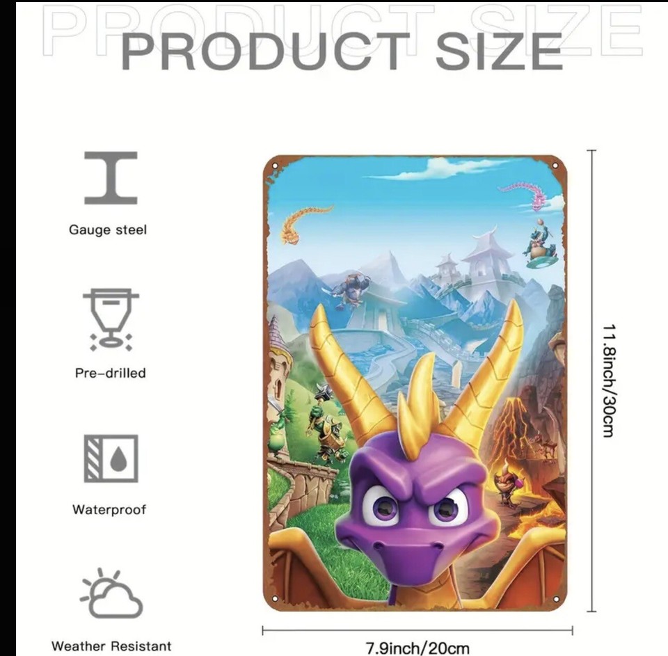 Vintage-Style Spyro The Dragon Tin/Metal Sign- Brand New- Gaming Poster ...