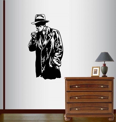 Vinyl Decal Man in Hat Gangster Detective Smoking Cigarette Wall ...