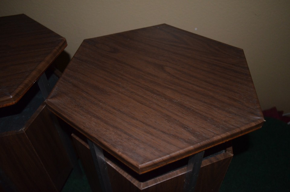 Vintage Pair of Mid Century Modern HEXAGON Speakers Faux Wood Formica ...